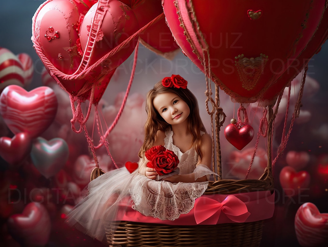 Victorian Valentine Hot Air Balloon Digital Backdrop for Photography ...