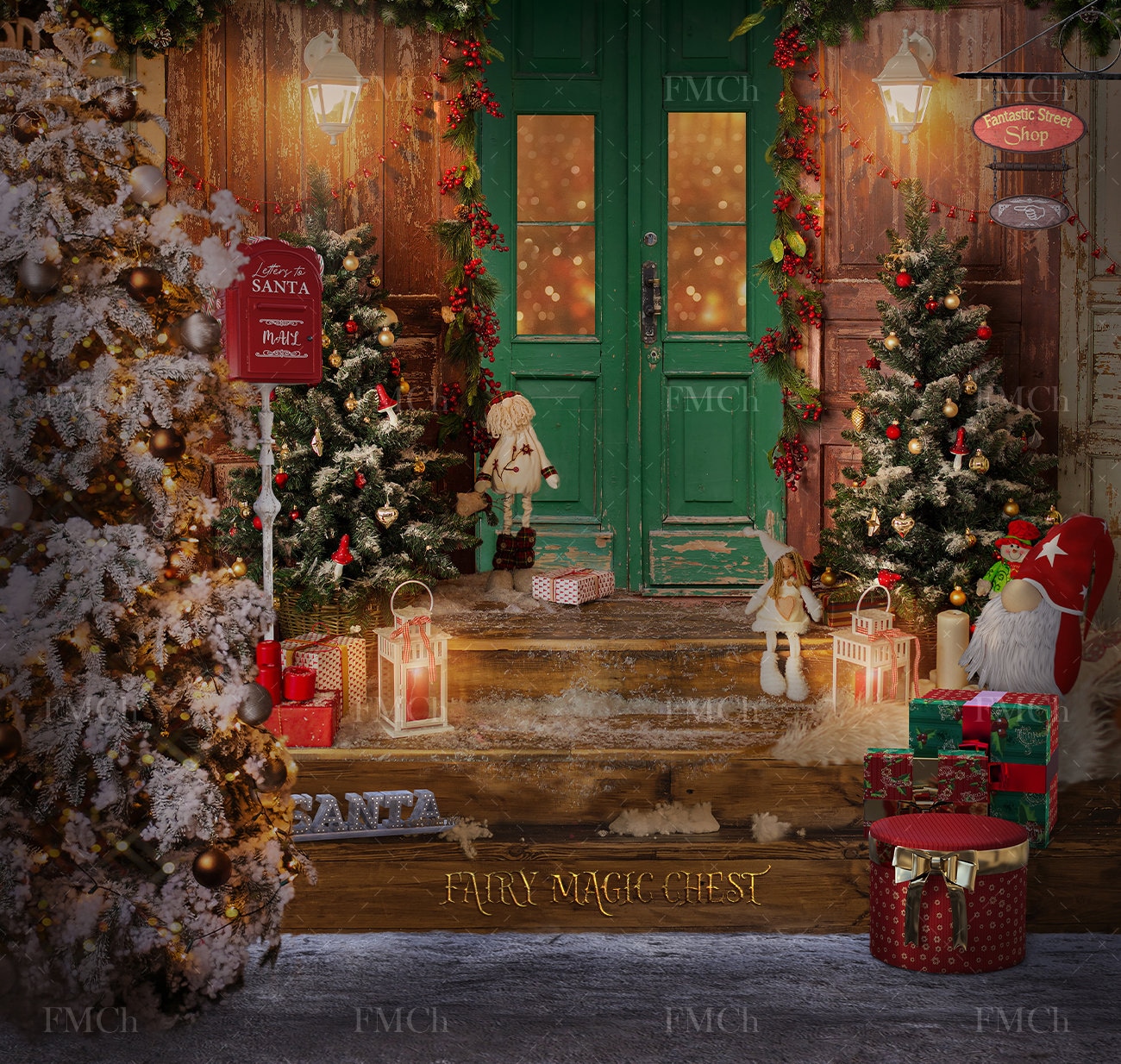 Christmas Digital Backdrop Vintage Style Decorated Front - Etsy