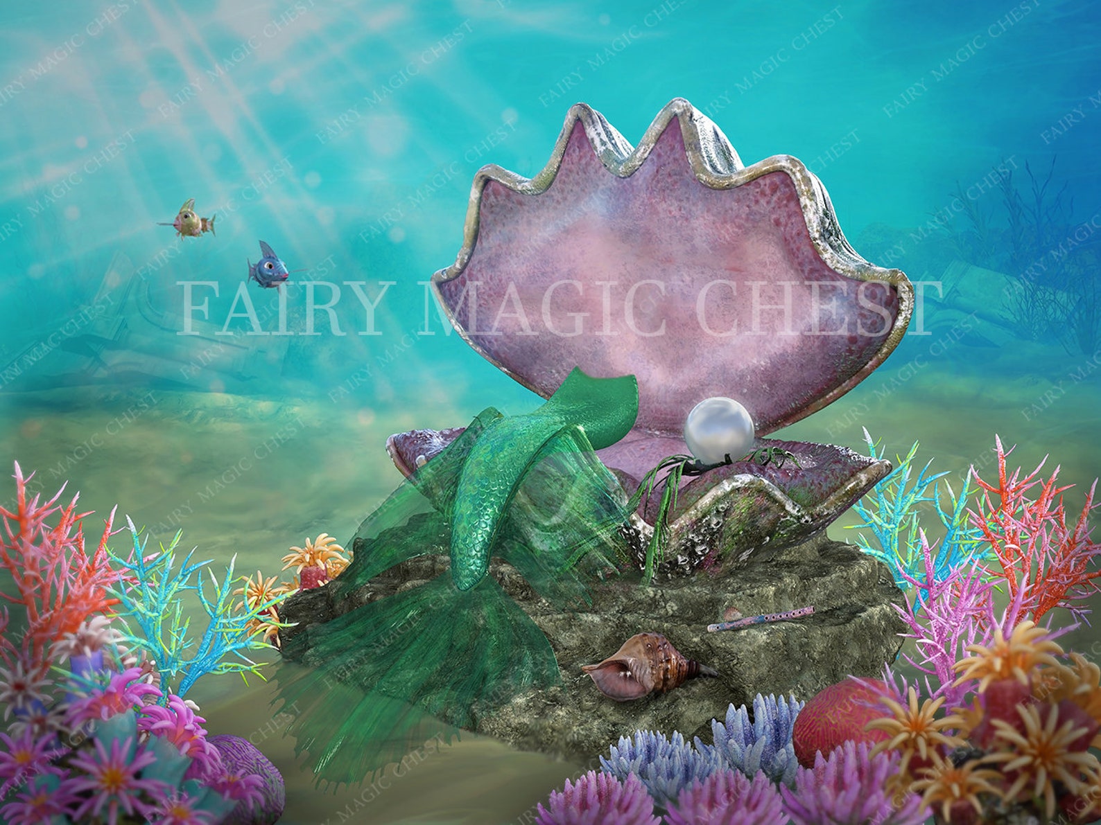 Mermaid Digital Background for Composite Photography. Shell - Etsy