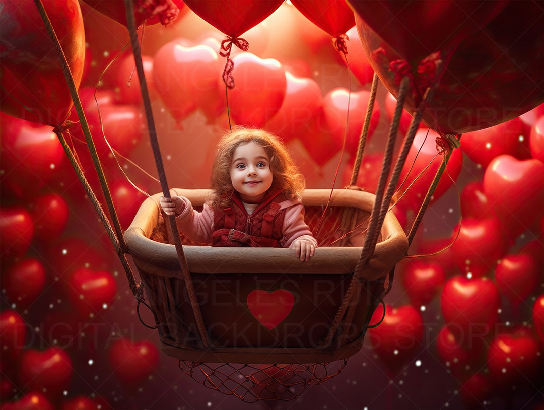 Hot Air Balloon Saint Valentine Digital Backdrop for Photography and ...