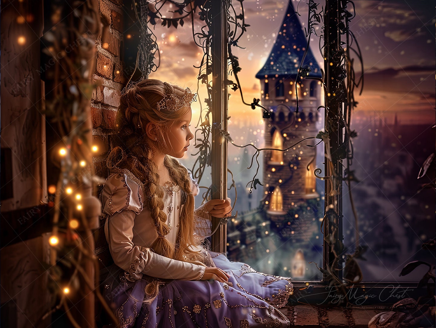 Digital Background. Fairy Tale Castle Tower View Digital Backdrop ...