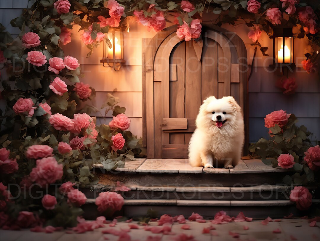 Pet Digital Backdrop for Photography. Cozy Home Entrance With Blossoms ...