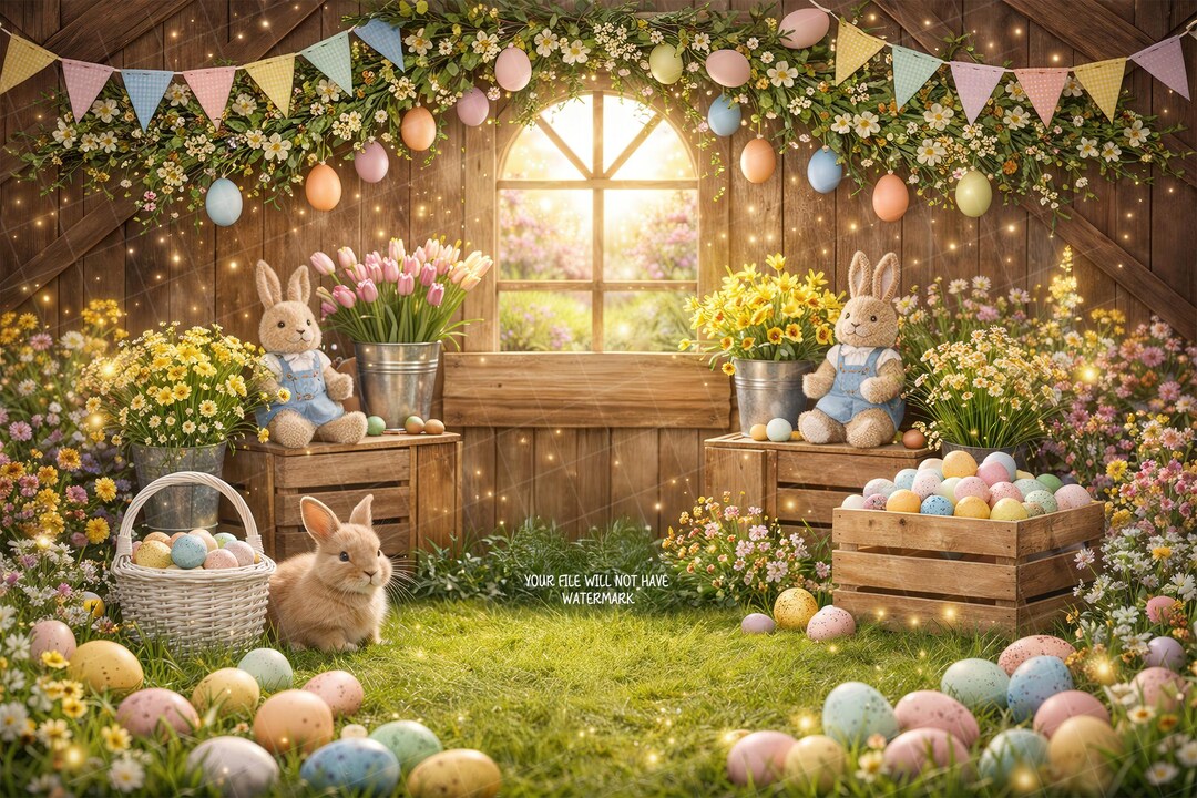 Easter Bunny Barn Backdrop, Rustic Spring Farm Photography (digital ...
