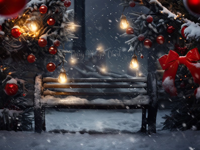 Painterly Christmas Bench Digital Background for Photography, Digital ...