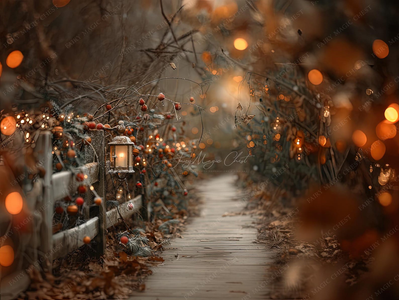 Christmas Path Digital Backdrop: Cozy Holiday Lights (digital Download ...