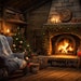 Christmas Rustic Cabin Fireplace, Christmas Digital Background for ...