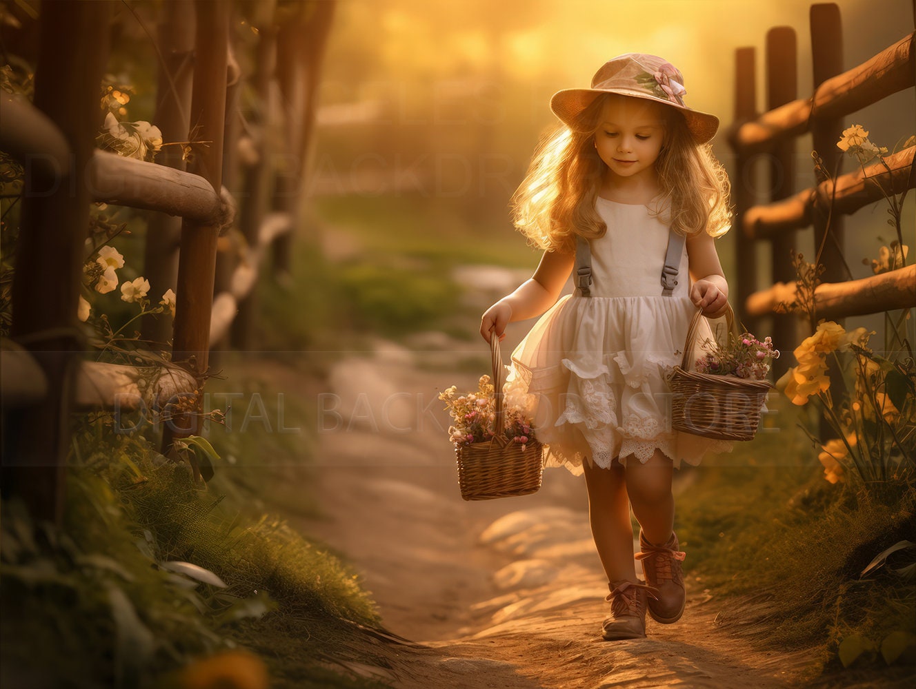 Summer Path Digital Backdrop: Wooden Fence Pathway (digital Download ...