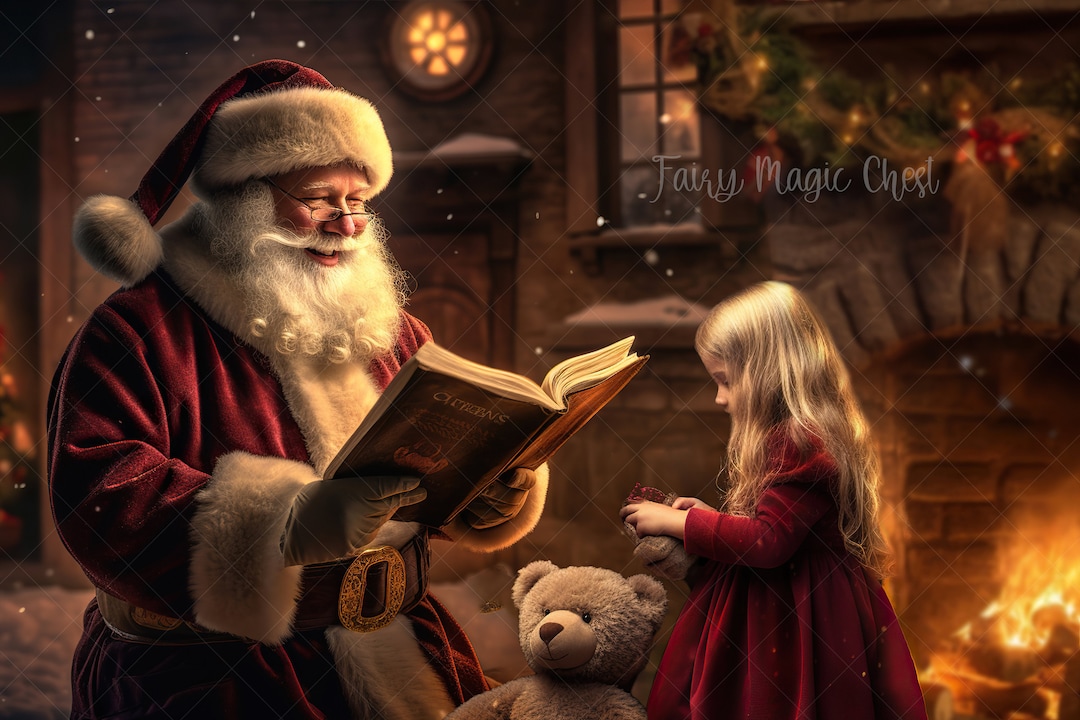 Santa's Fireside Storytime: Christmas Digital Background. Christmas ...