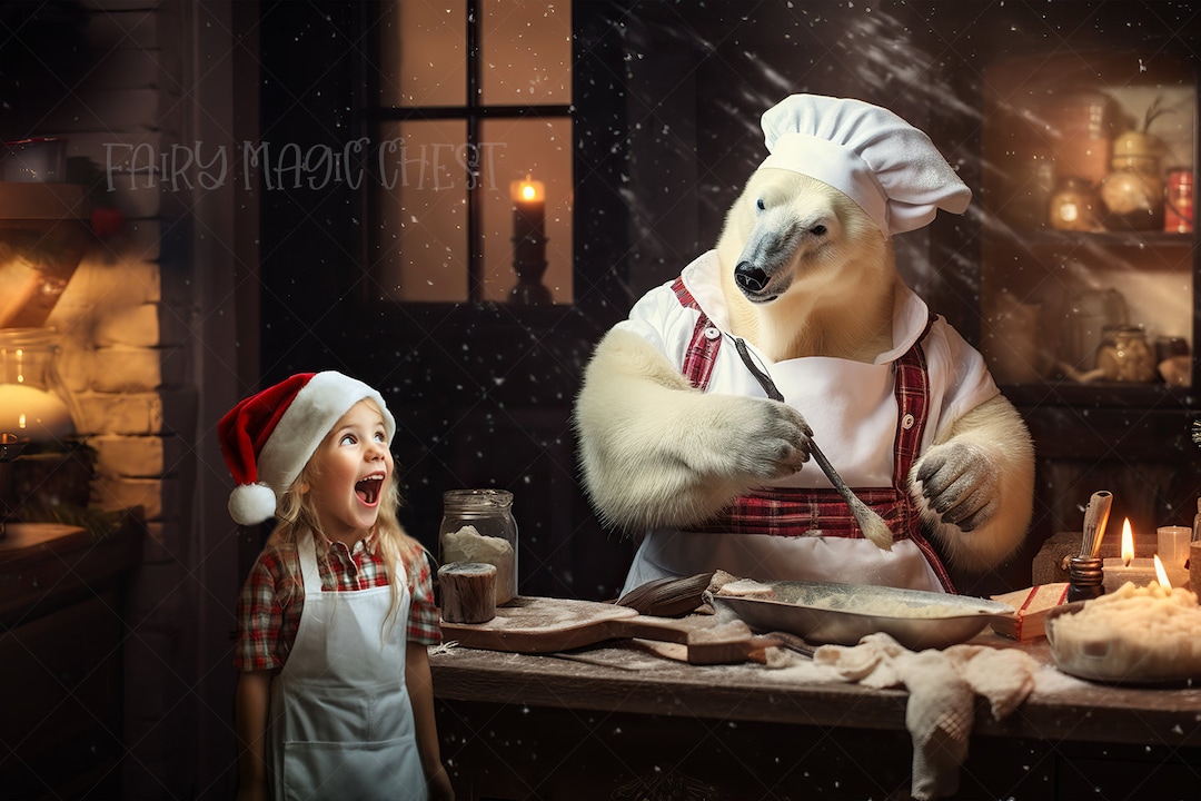 Polar Bear Christmas Kitchen Backdrop: Holiday Digital Background ...