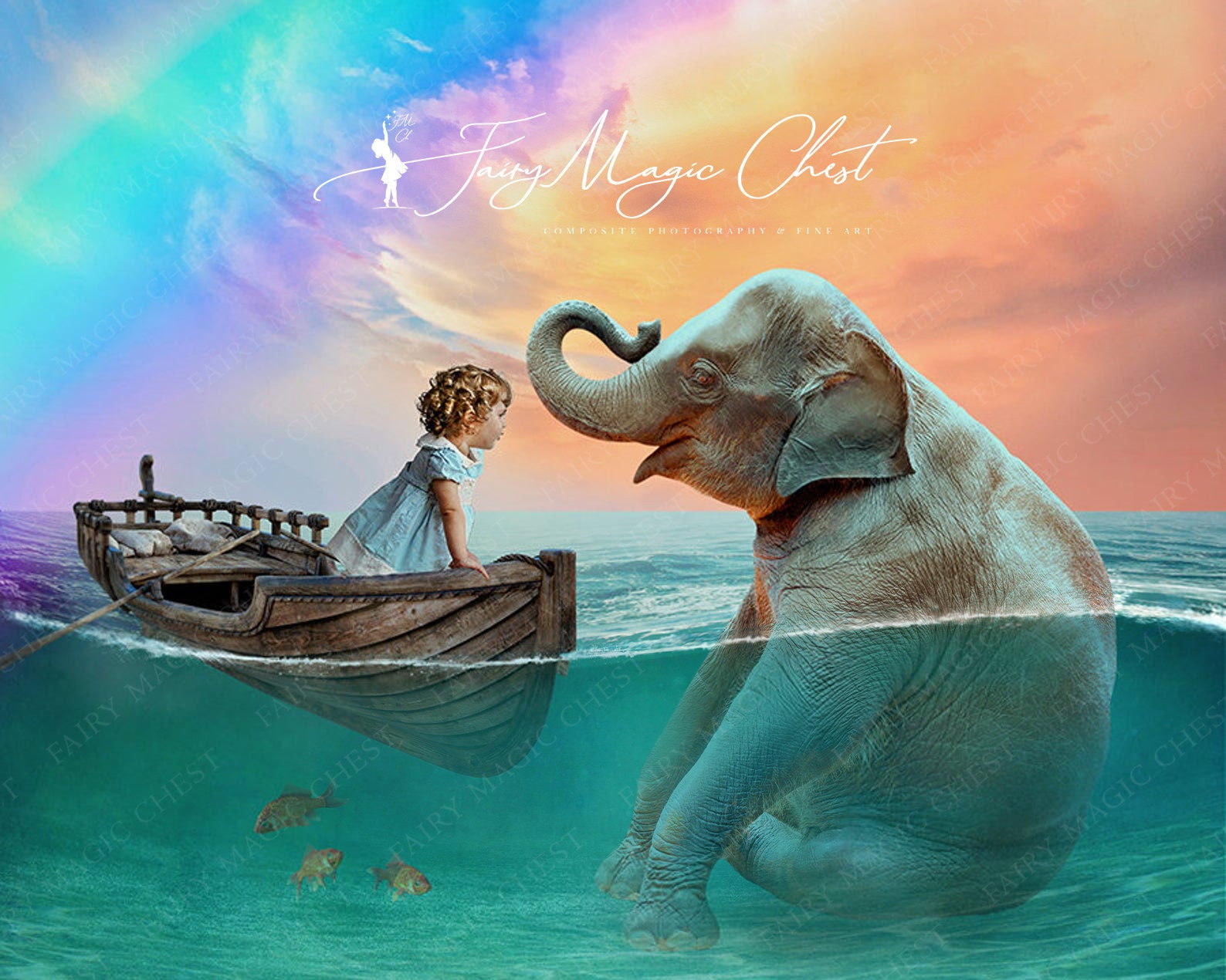 Elephant and Boat on the Sea Digital Background / Backdrop Composite ...