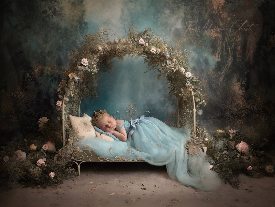 Newborn Digital Background , Floral Crib Backdrop, Baby Girl , Princess ...
