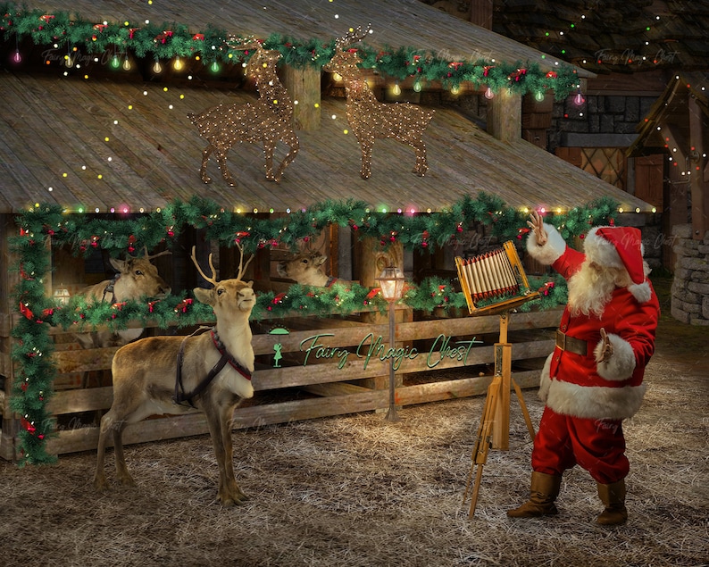 Christmas Digital Backdrop / Background Santa's Stable - Etsy