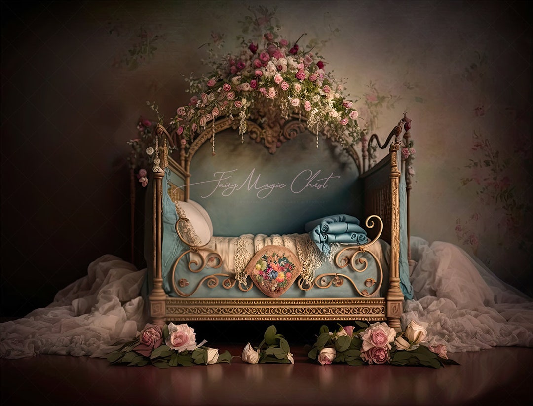 Newborn Digital Backdrop , Floral Baby Crib, Digital Background for ...