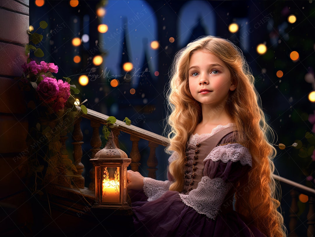Fairy Tale Digital Background. Night Staircase With Lantern Digital ...