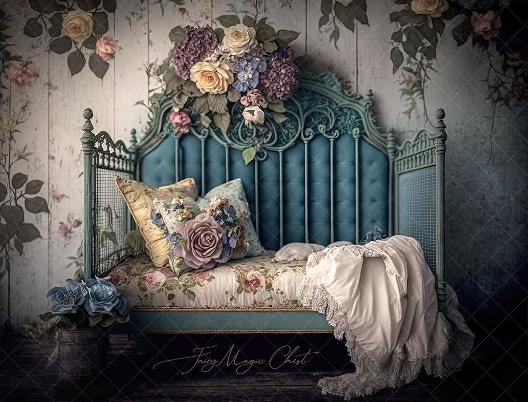 Newborn Digital Backdrop , Floral Baby Crib, Digital Background for ...