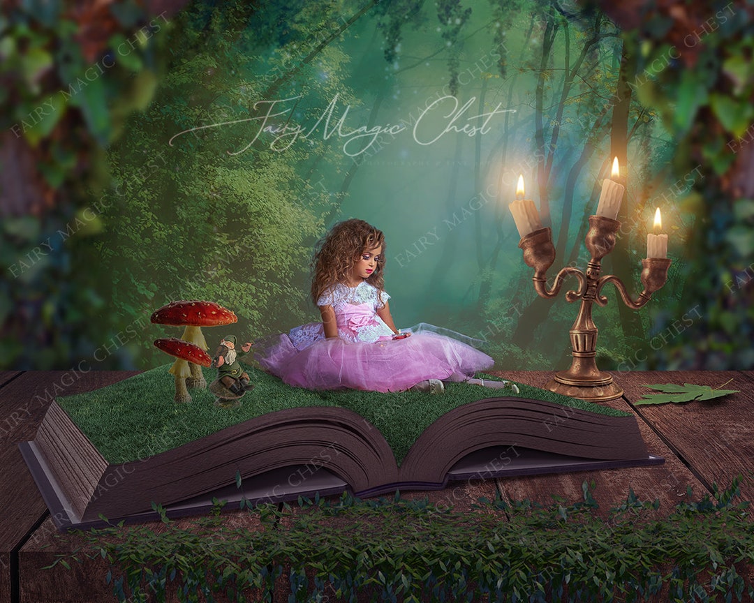 Magic Fairy Tale Book on Enchanted Forest, Digital Background, Digital ...
