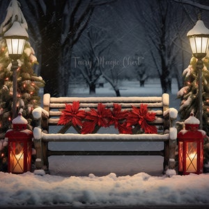 Winter Wonderland Bench: Christmas Digital Background for Photography ...
