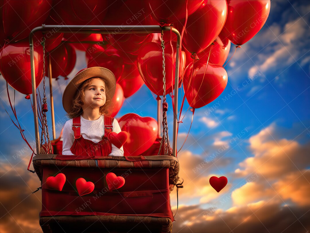 Hot Air Balloon Saint Valentine Digital Backdrop / Digital Background ...