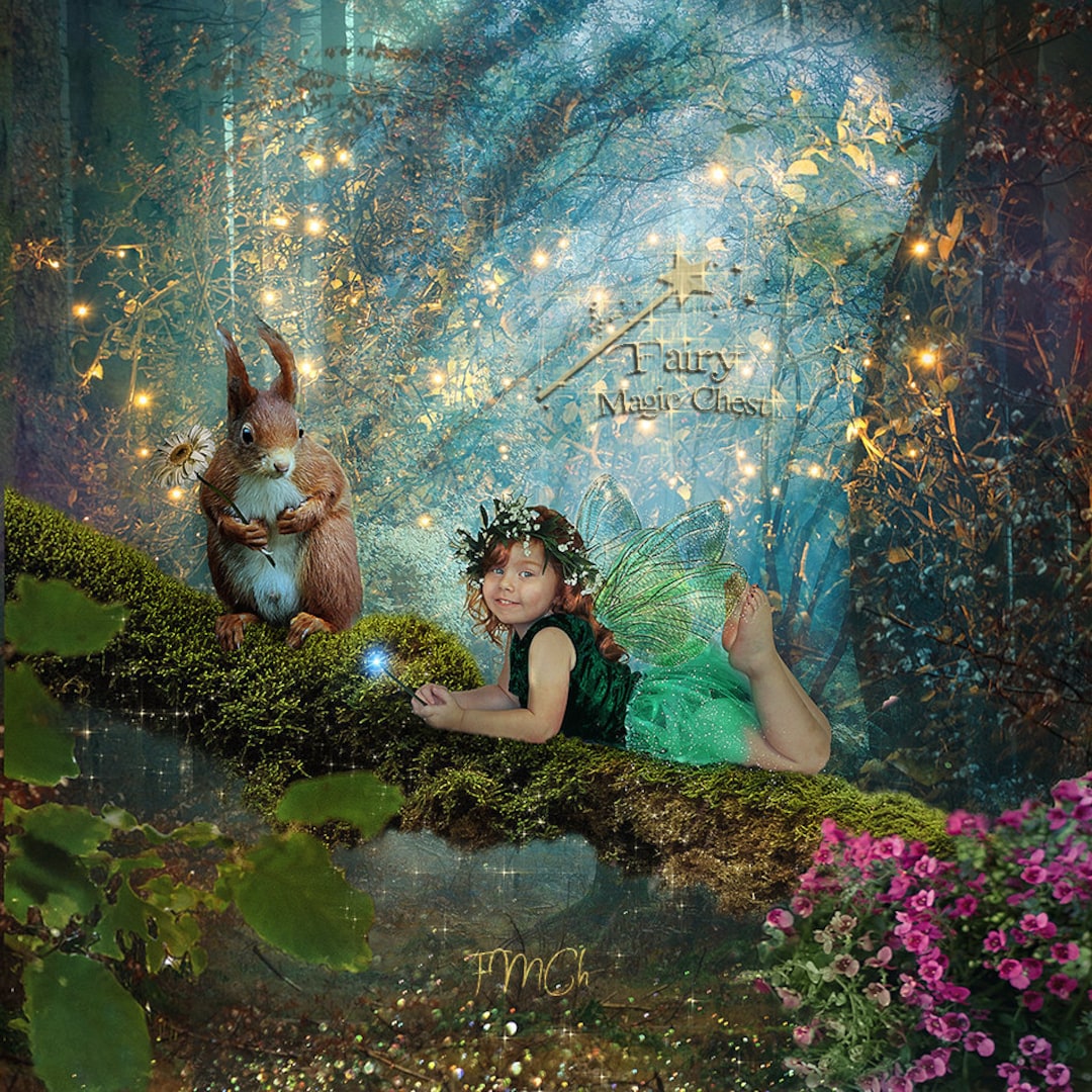 Spring Digital Background, Fairy Digital Backdrop With Squirrel on ...