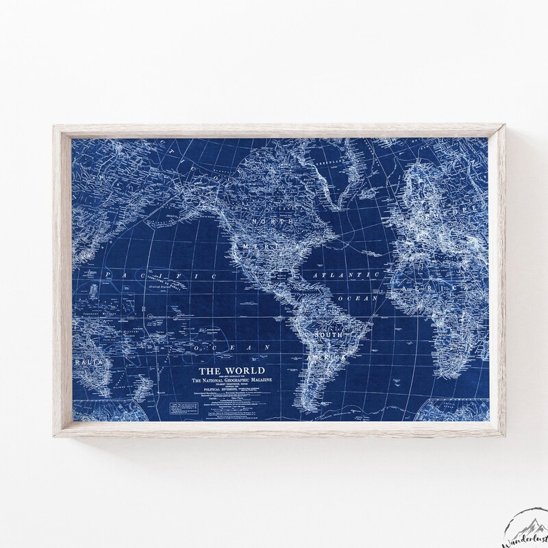 Blue World Map - Etsy
