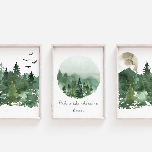 Green Forest Nursery Wall Art Woodland Theme Bedroom Decor - Etsy