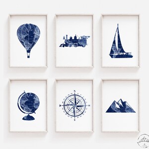 Navy Blue Nursery Wall Art, Travel Theme Nursery, Travel Todler Bedroom ...