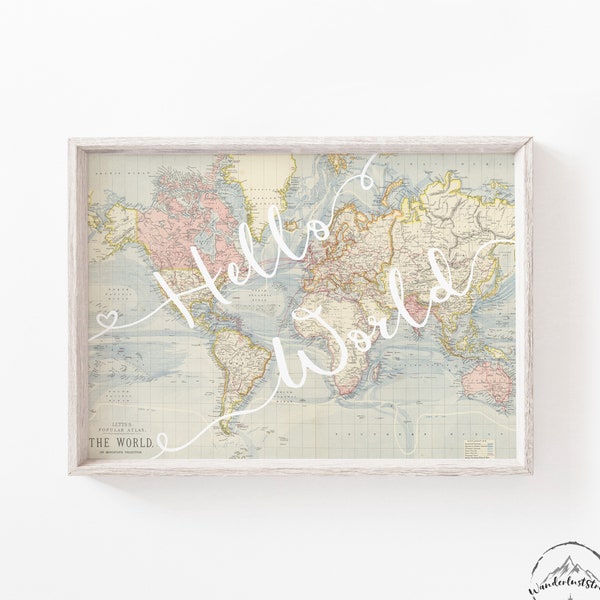 Hello World Map Download - Etsy