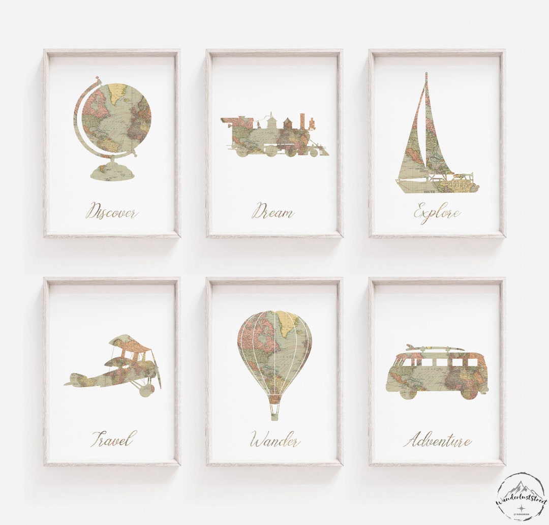 Travel Wall Art, Wanderlust Nursery Theme, World Map Prints, DIGITAL ...