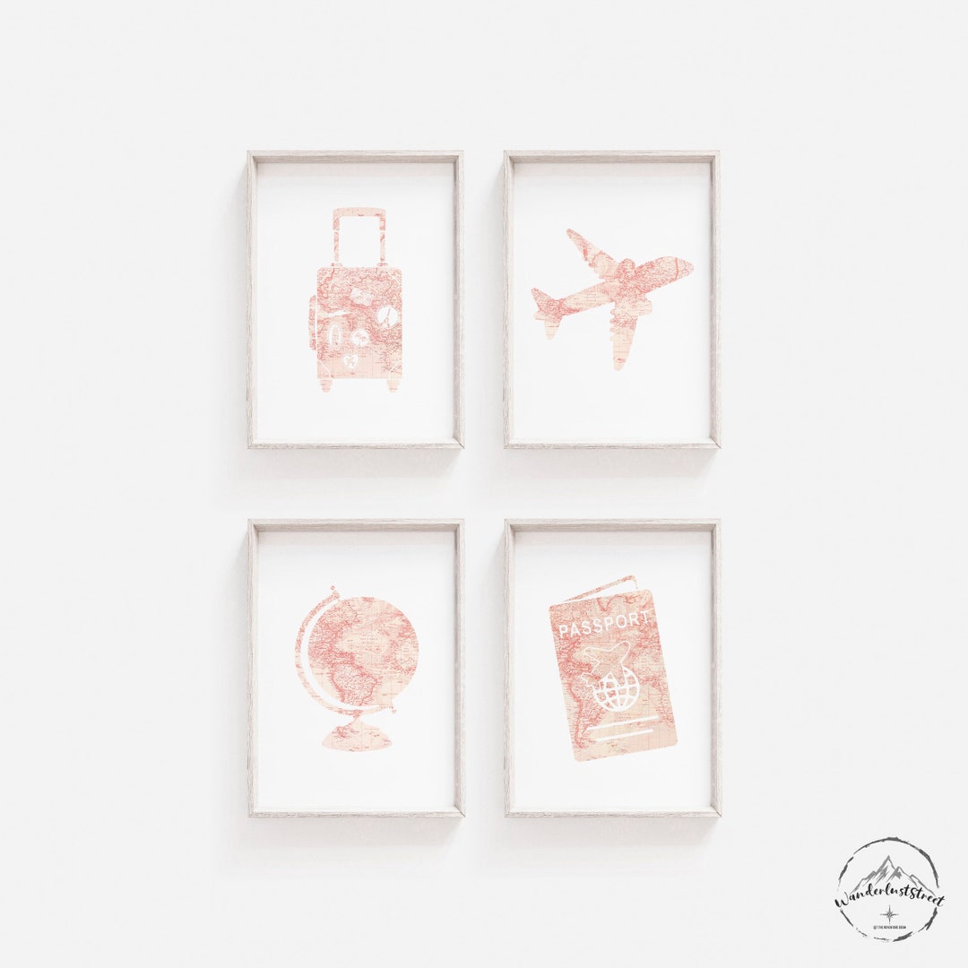 Pink Travel Theme Bedroom Decor, Blush Pink Nursery Wall Art, DIGITAL ...