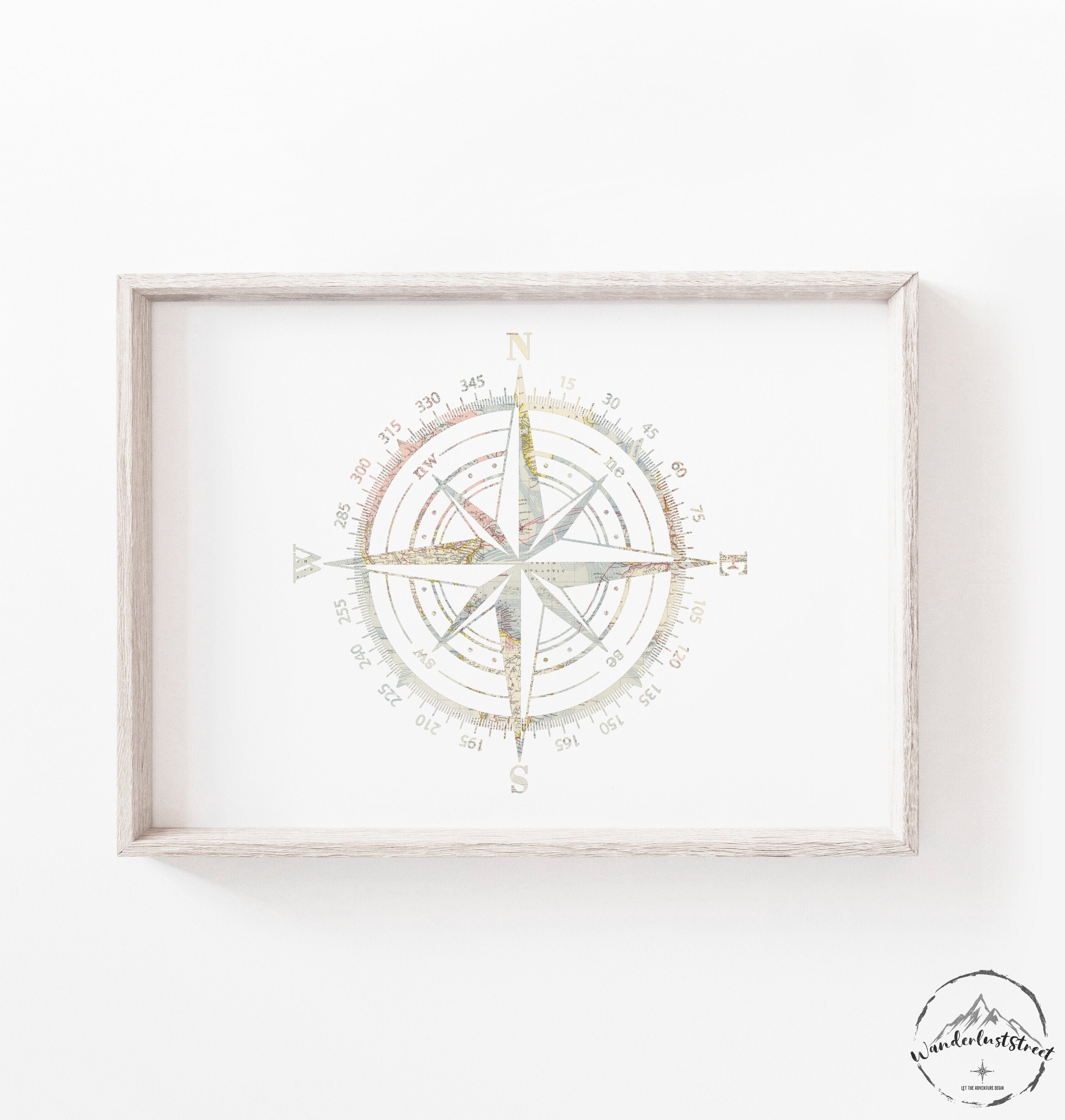 Compass Wall Art, Traveller Nursery, Traveler Playroom Decor, World Map ...