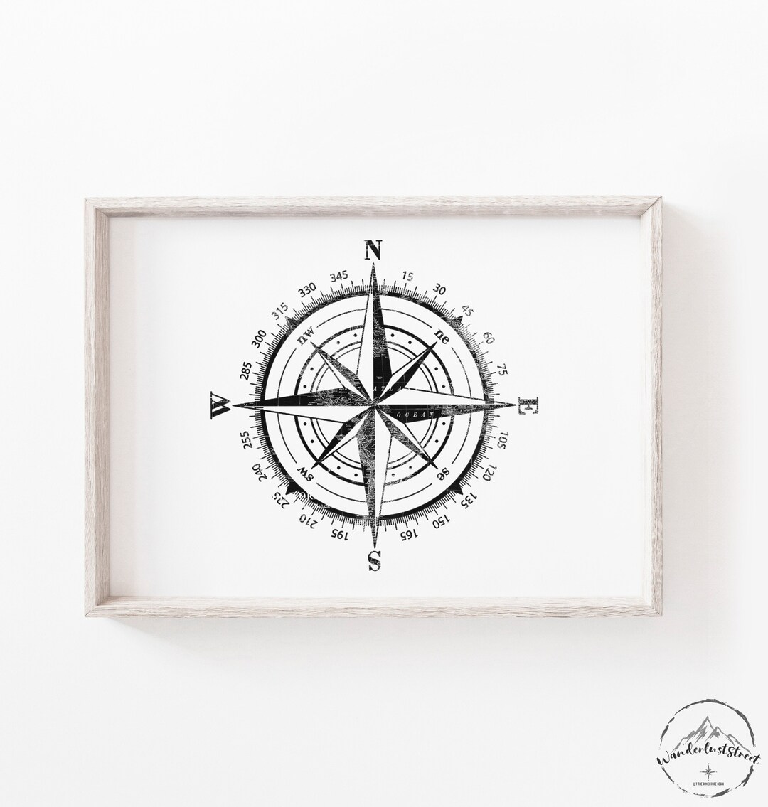 Black and White Compass Print, Travel Wall Art, Travel Nursery Decor ...