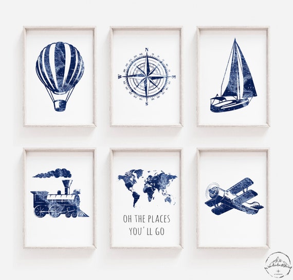 Navy Blue Travel Theme Nursery Wall Art Travel Nursery Decor - Etsy