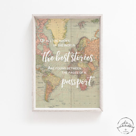 Travel Quote Wall Art World Map Wall Art Vintage World | Etsy