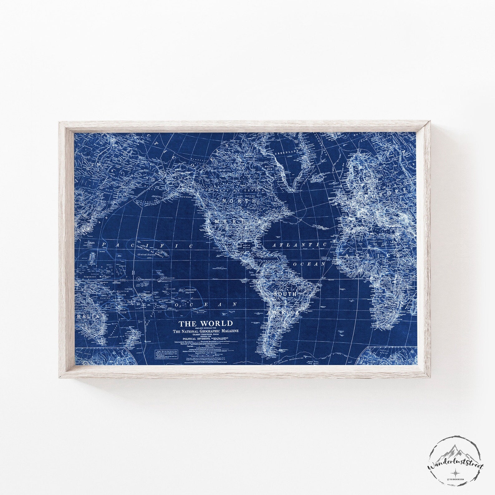 Navy Blue World Map, World Map Nursery Decor, Baby Travel Nursery Wall ...