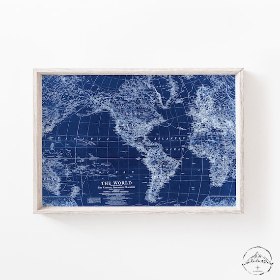 Navy Blue World Map World Map Nursery Decor Baby Travel - Etsy