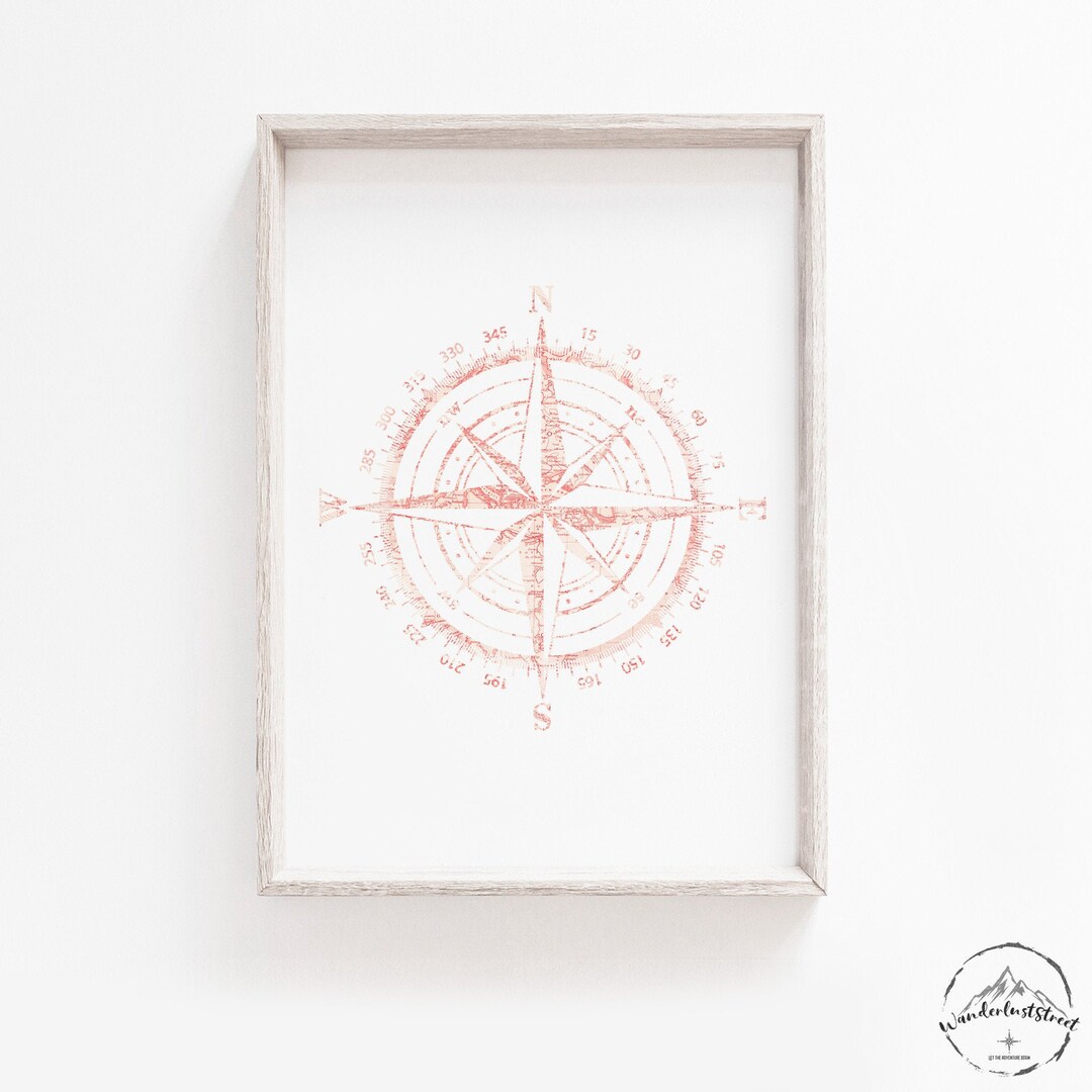 Blush Pink Nursery Decor, Compass Bedroom Print, Blush Pink Decoration ...