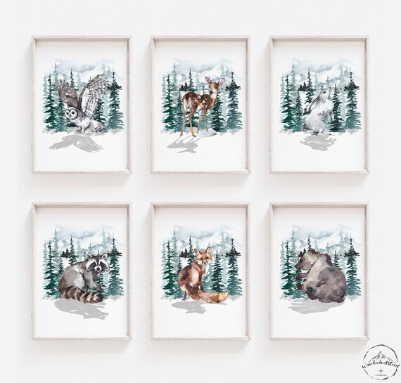 Forest Animal Wall Art Woodland Animal Prints Bear Wall Art - Etsy