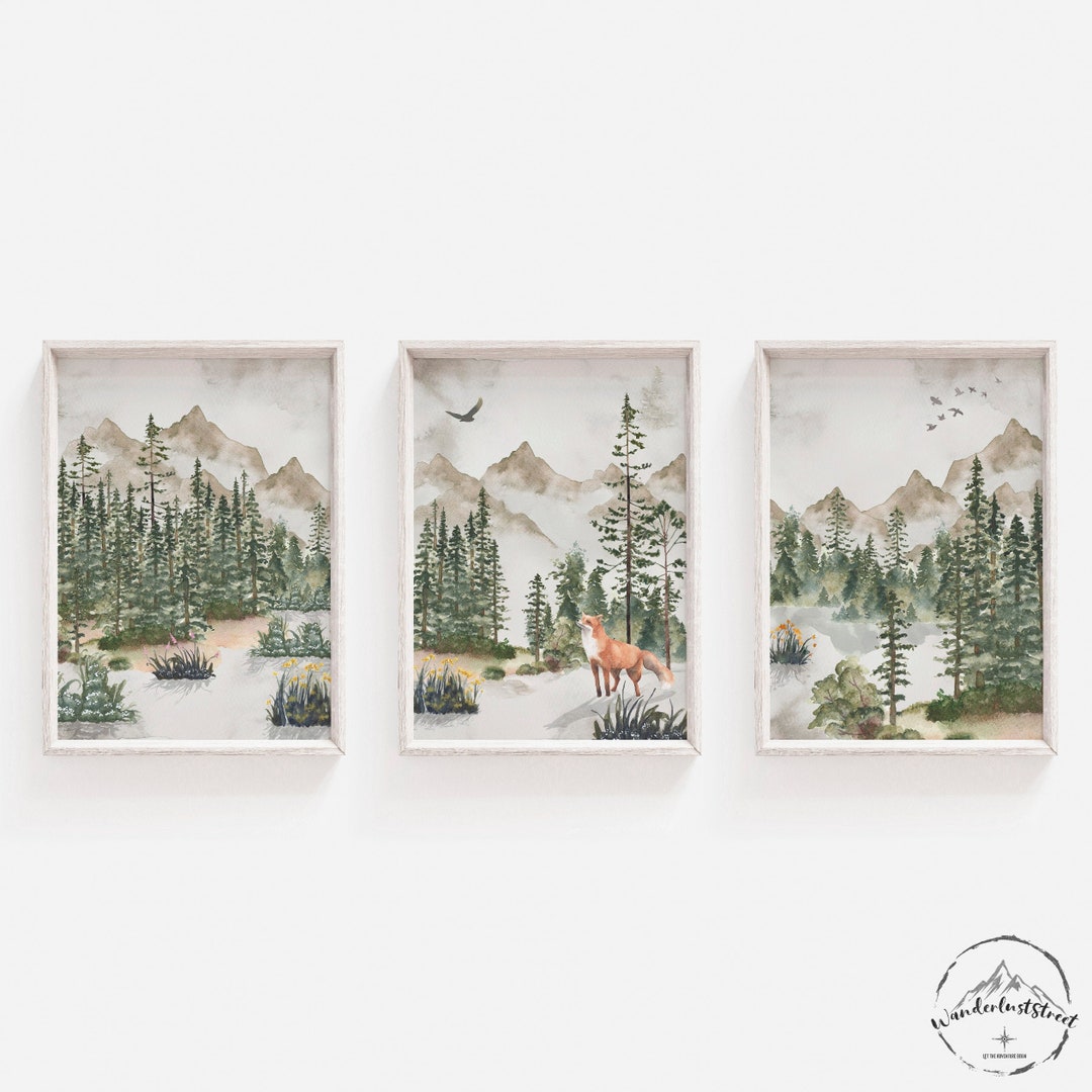 Forest Landscape Wall Art, Fox Print, Woodland Home Decor, DIGITAL ...