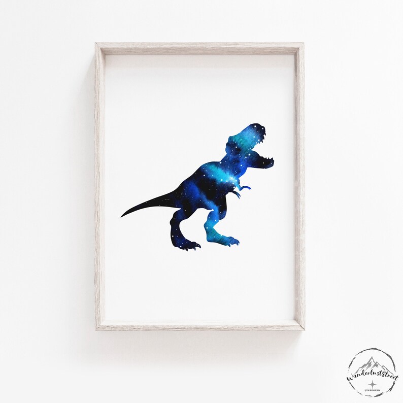 Galaxy T-rex Wall Art Blue Dinosaur Print Space Dinosaur - Etsy