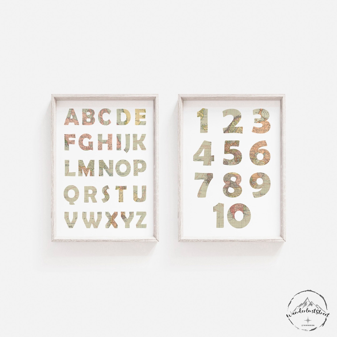 Alphabet and Numbers Prints, Letters & Numbers Art, Kids Bedroom Decor ...
