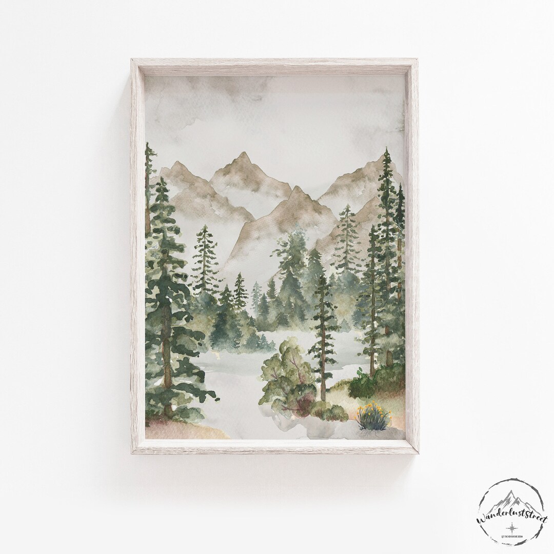Mountain Wall Art, Mountain View Print, Woodland Printable, DIGITAL ...