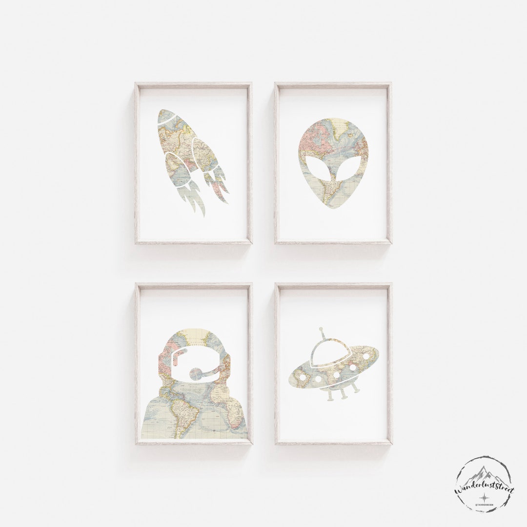 Alien Nursery Print, Alien Bedroom Wall Art, Boys Space Theme Wall Art ...