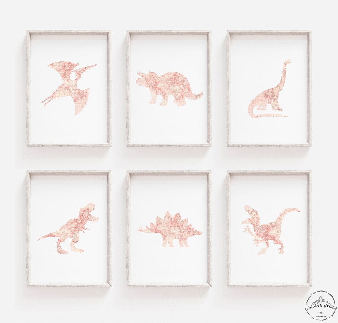 Pink Dinosaur Wall Art, Dinosaur Wall Art for Girls, Dino Bedroom Decor ...