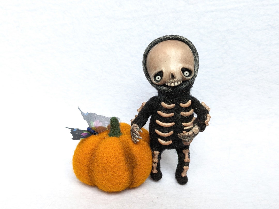 Little Death With Pumpkin/ Gothic Doll/ Halloween Toy/ Needle Felted ...