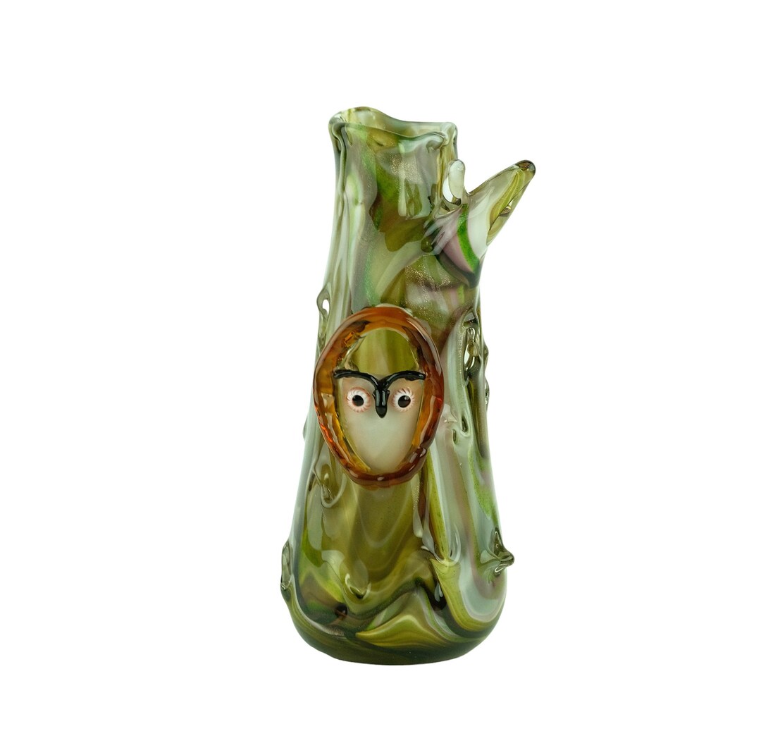 Glass Vase as Tree Trunk With Owl Inside in Murano Style Glass Design ...