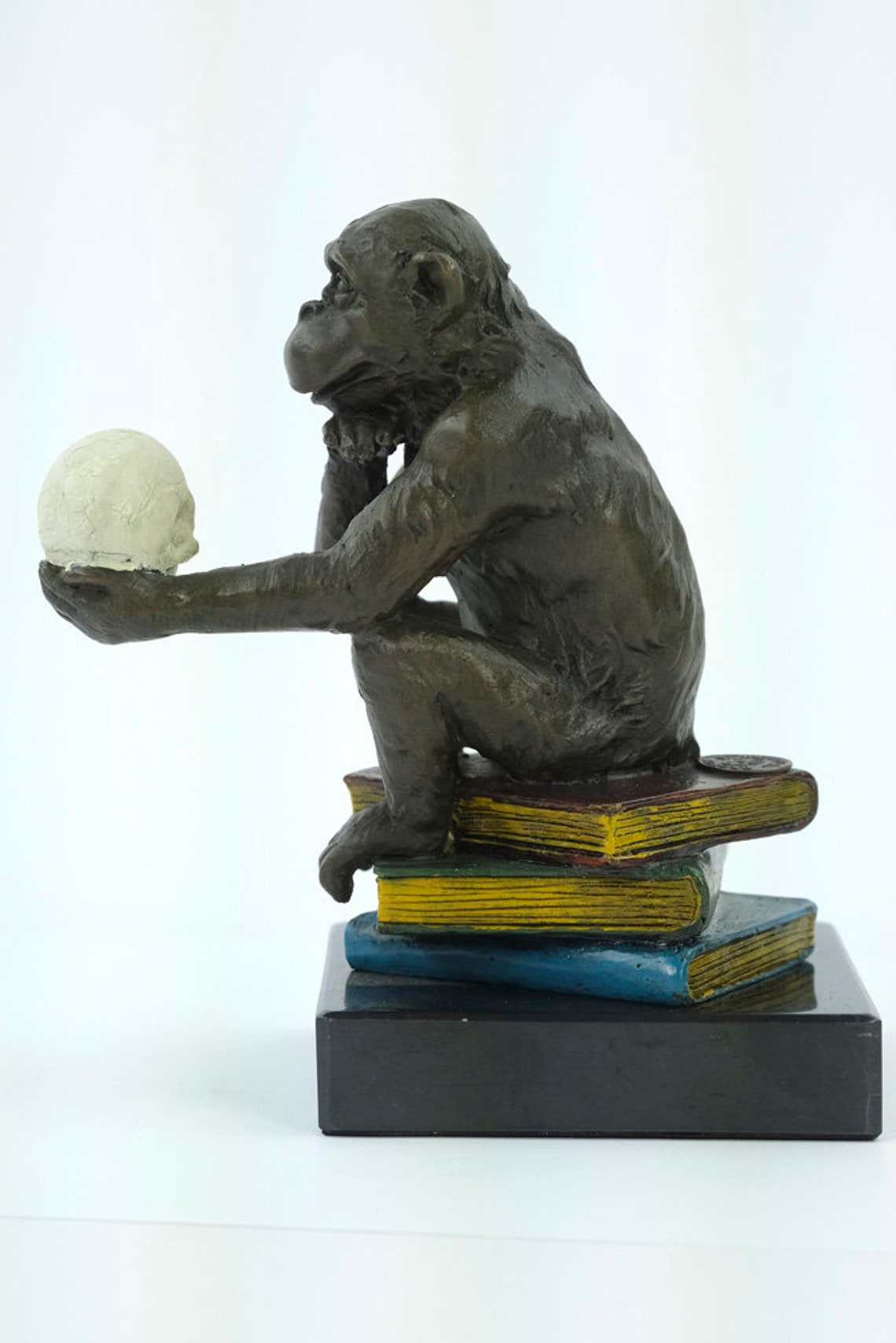 Bronze Philosophizing Monkey Holding a Skull Statue Animal Art - Etsy