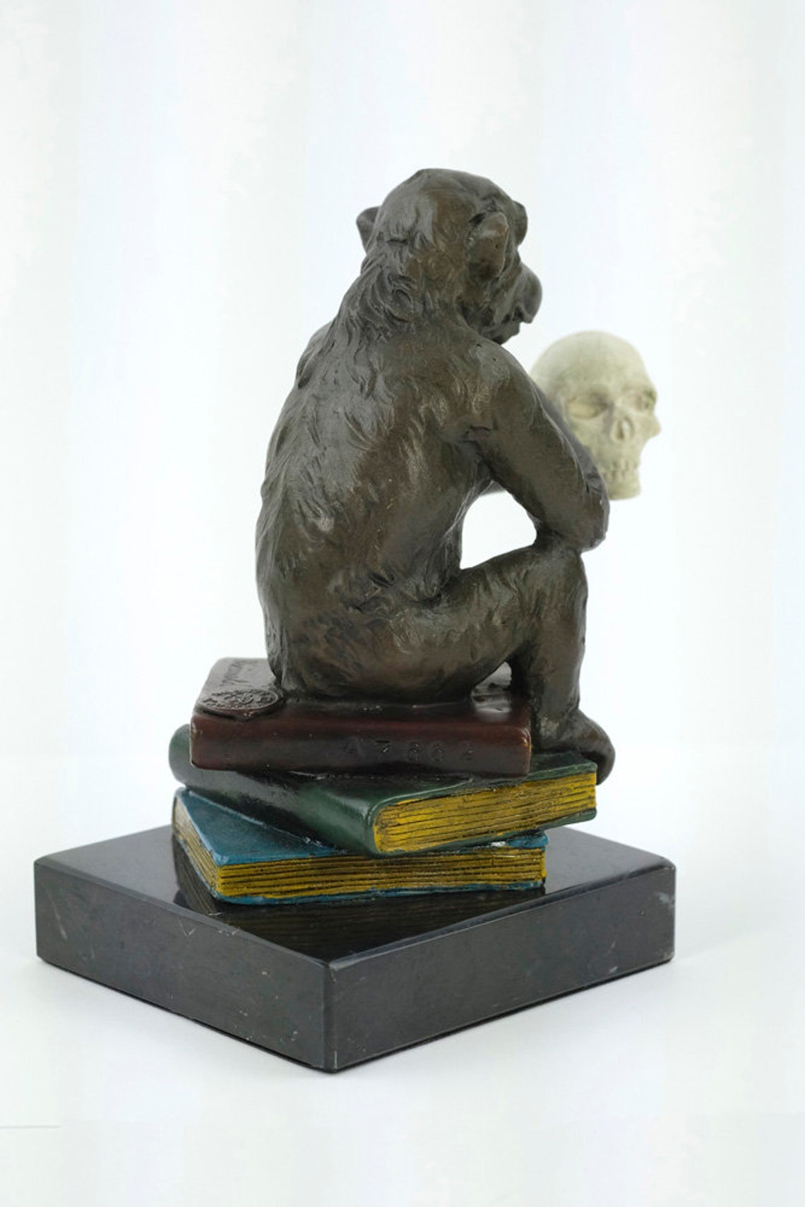 Bronze Philosophizing Monkey Holding a Skull Statue Animal Art - Etsy