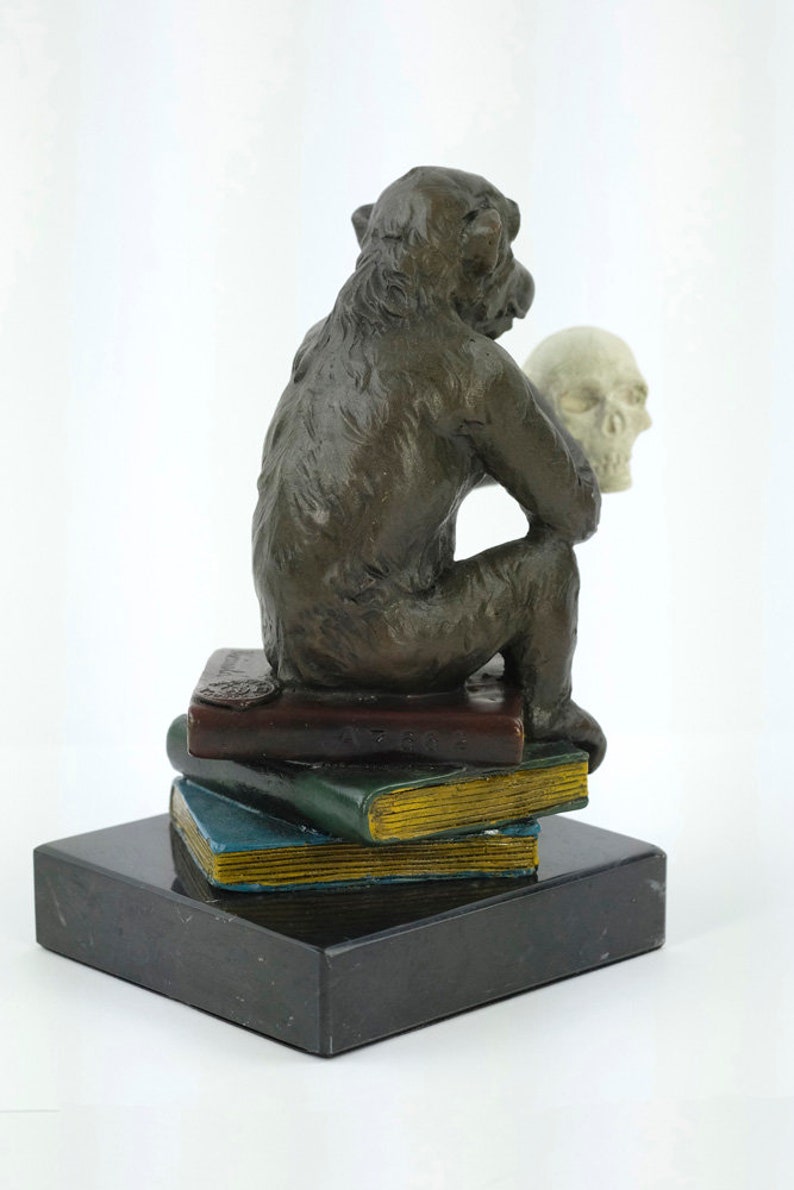 Bronze Philosophizing Monkey Holding a Skull Statue Animal Art - Etsy