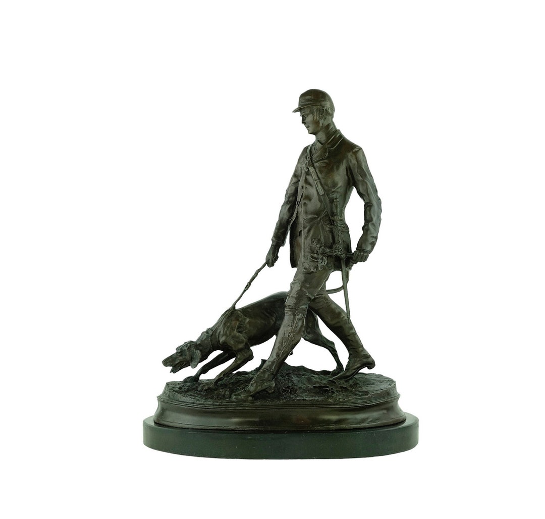 Large Bronze Sculpture of a Hunter With Hound Bronze Hunting Sculpture ...