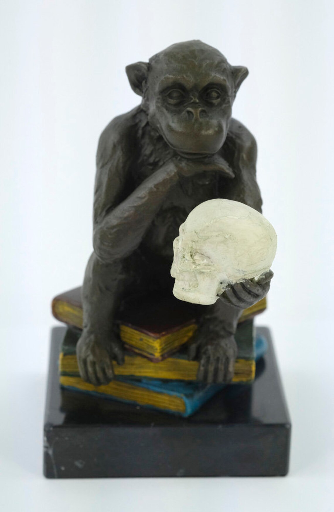 Bronze Philosophizing Monkey Holding a Skull Statue Animal Art - Etsy